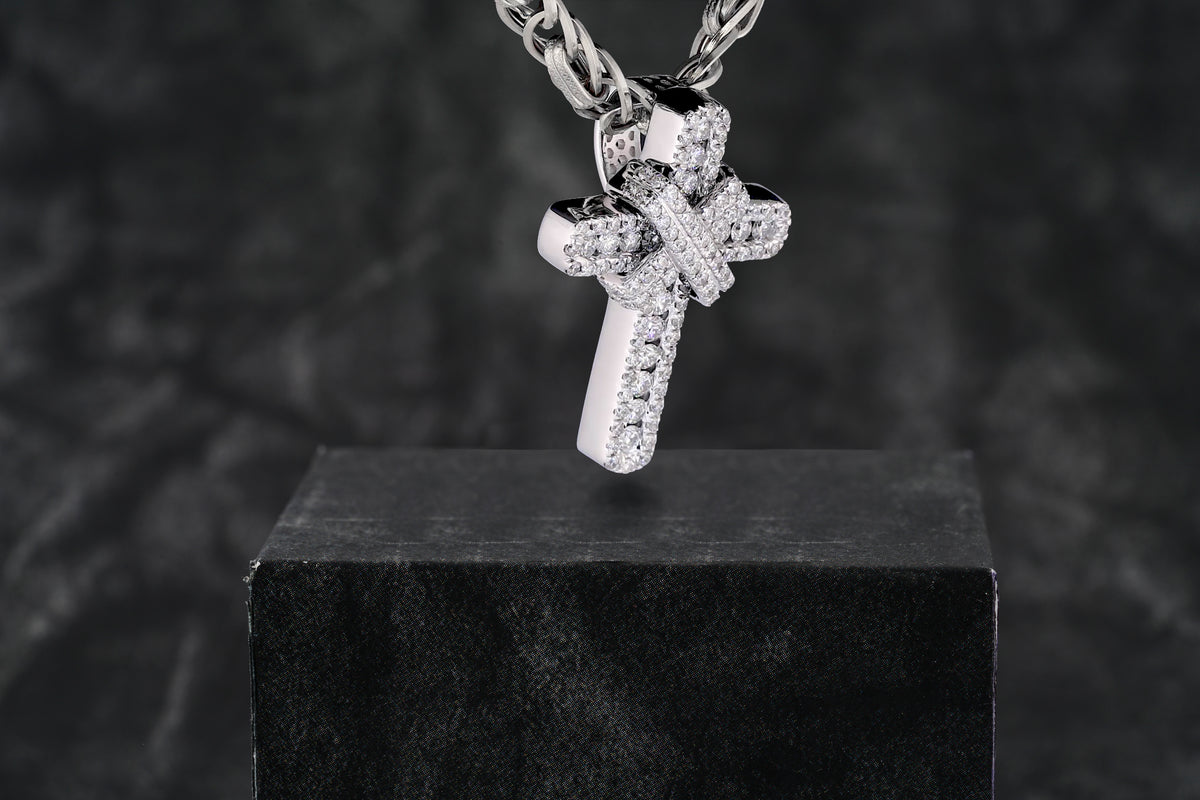 Buy Round Double Cross Diamond Pendant in UK - Legacy Ice